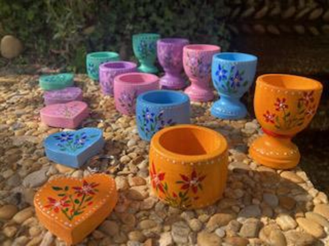 3 Pieces: Egg Cup, Napkin Ring and Hand-painted Wooden Key Ring - Etsy