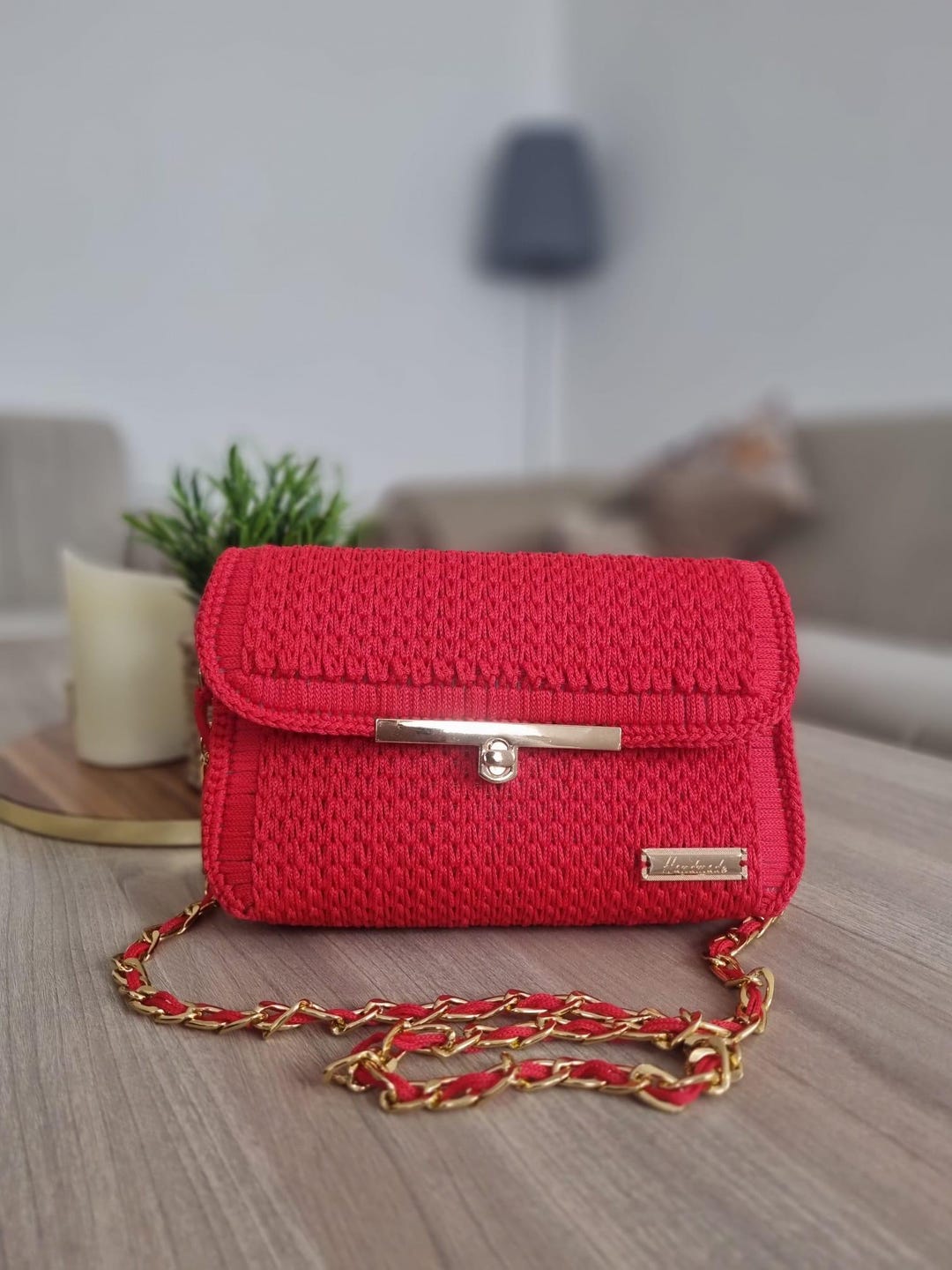 Red Elegant Crochet Bag Pattern for Women Birthday Gifts Red Crochet ...