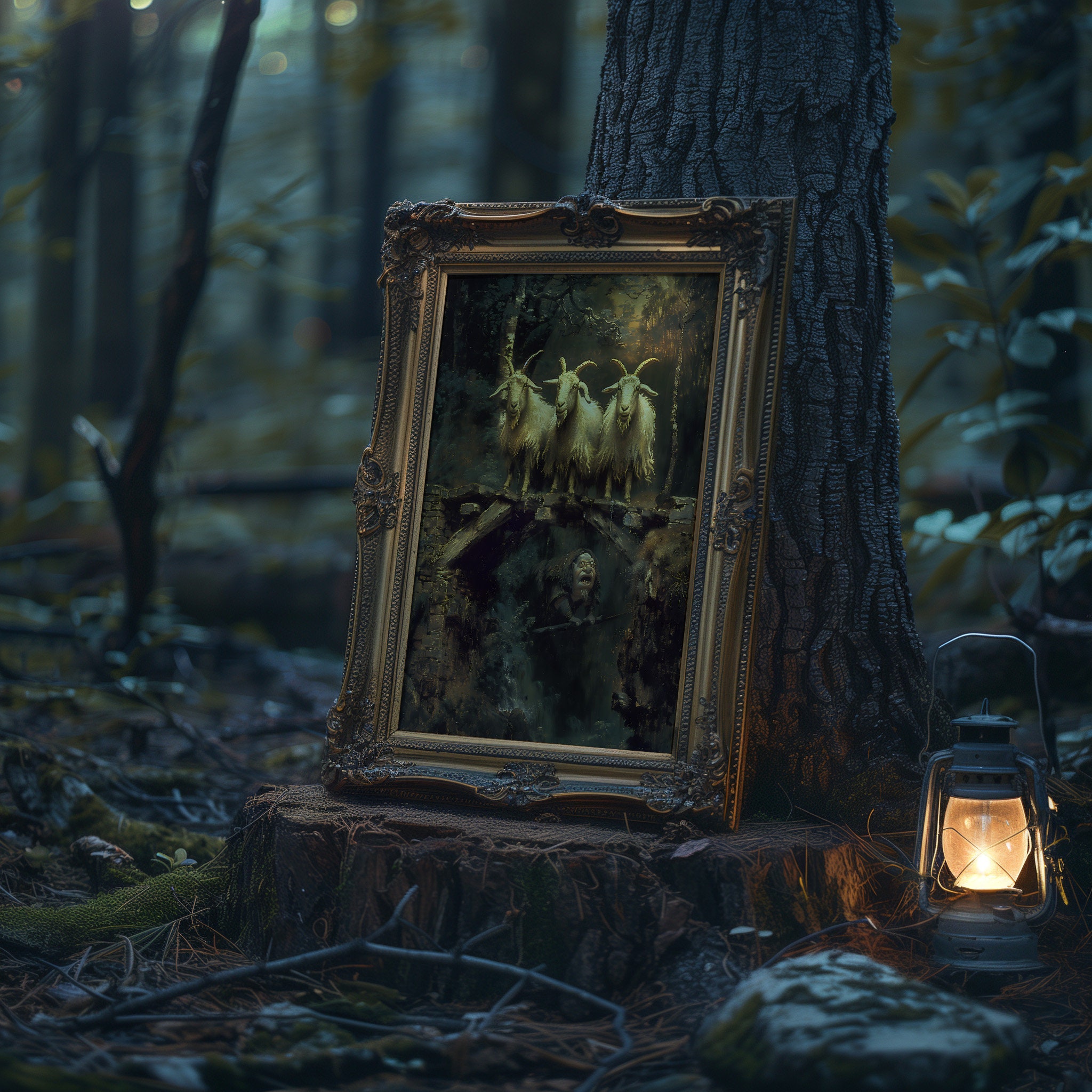 Three Billy Goats Gruff Painting Norwegian Folklore Art Printable Fairy ...