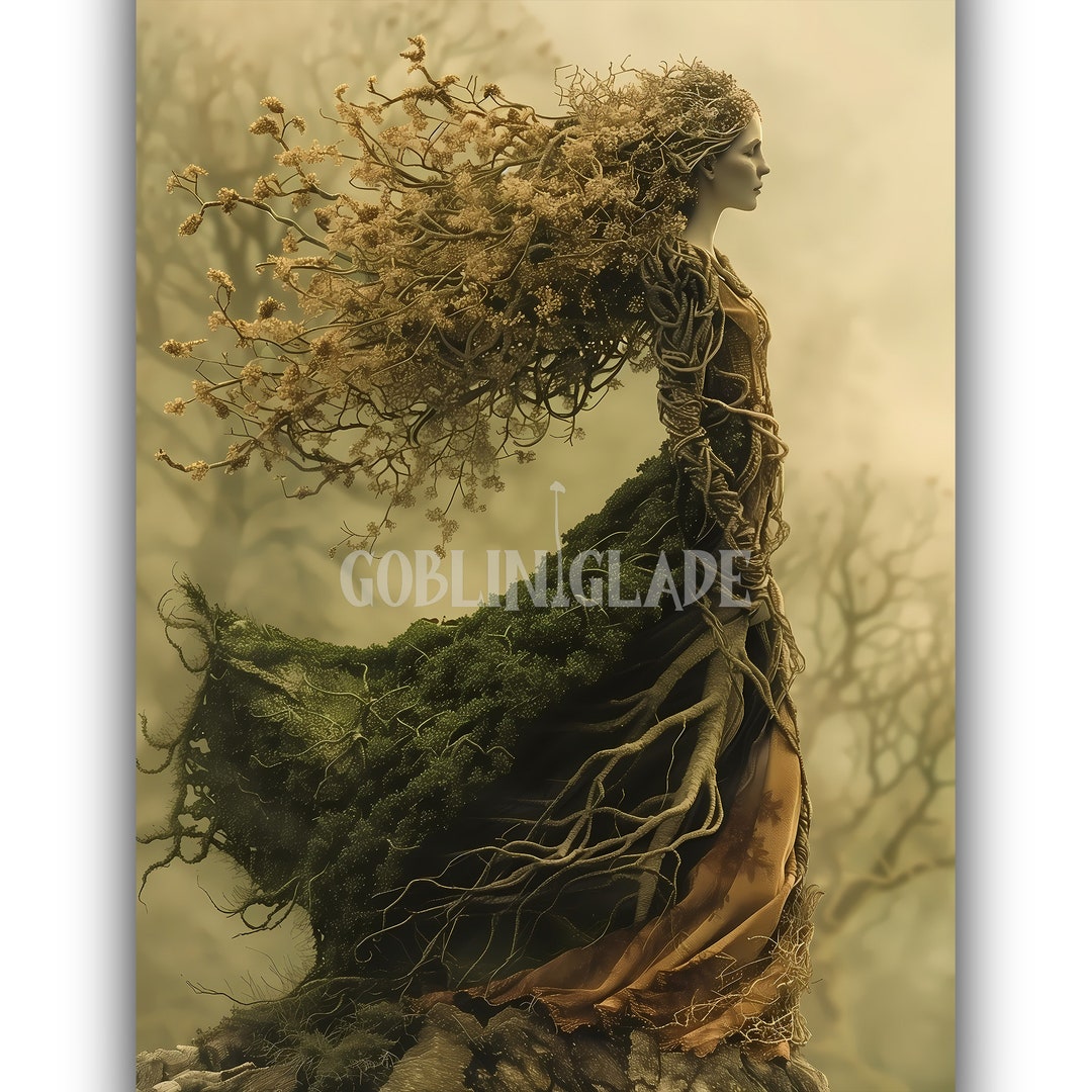 Dryad Wall Art Printable Fantasy Painting Mythical Being Whimsical Tree ...