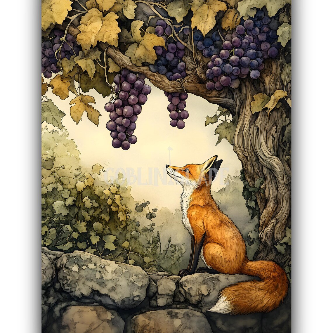 Fox and the Grapes Printable Wall Art Aesop's Fables Animal Poster Book ...