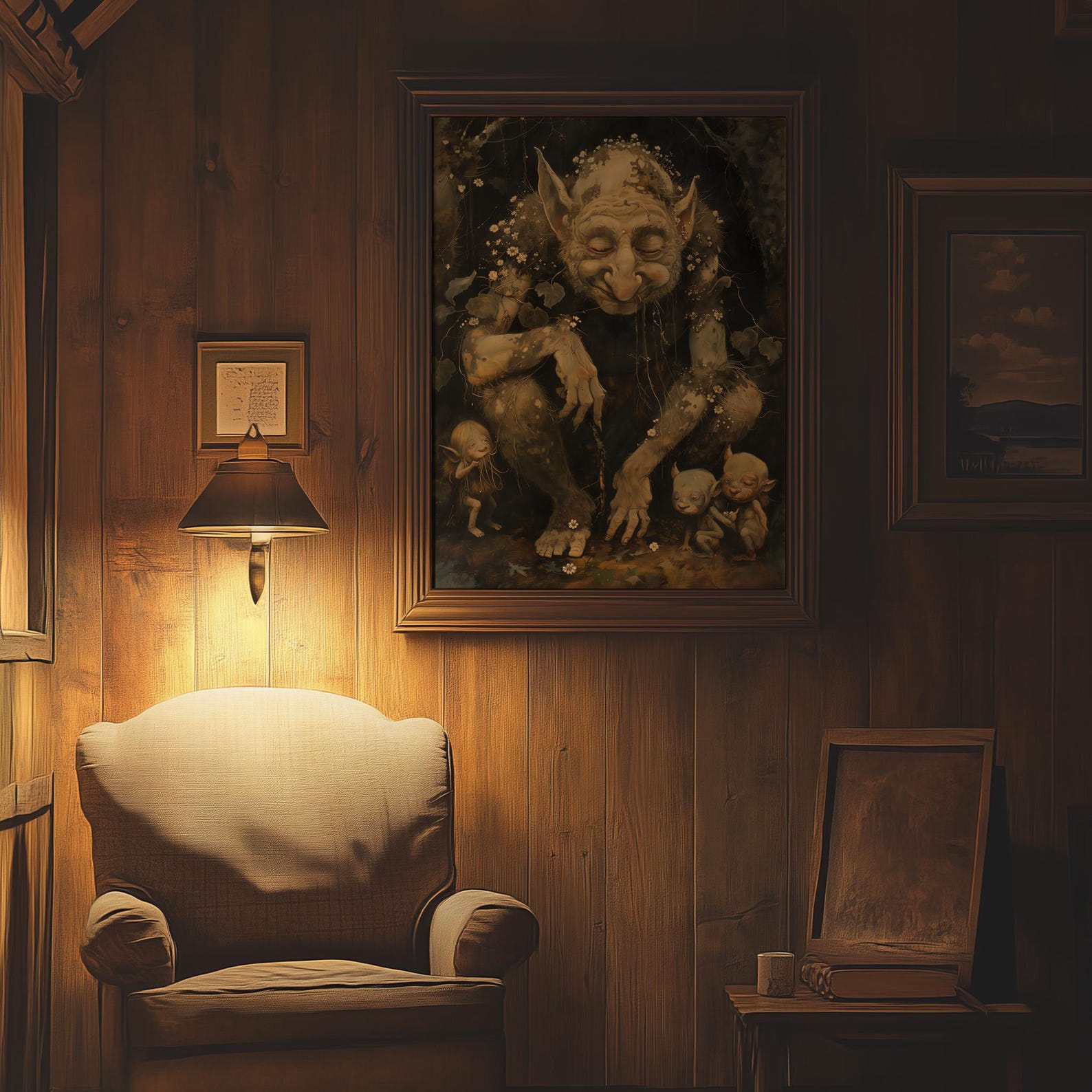 Swedish Folklore Troll Mother & Cubs Print, Dark Enchanted Forest Art ...