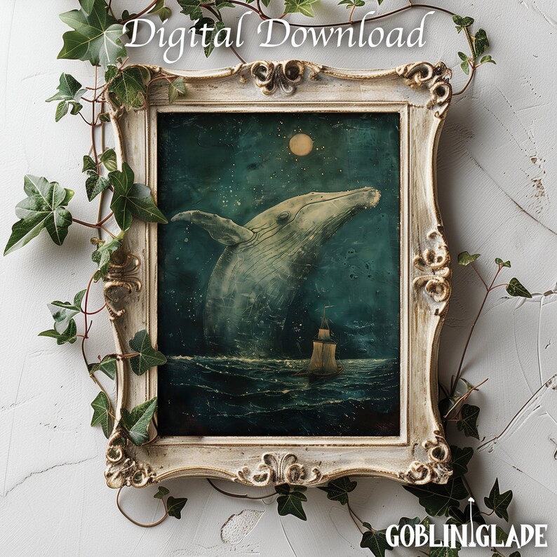 Great White Whale Painting - Moby Dick Wall Art Printable Herman ...