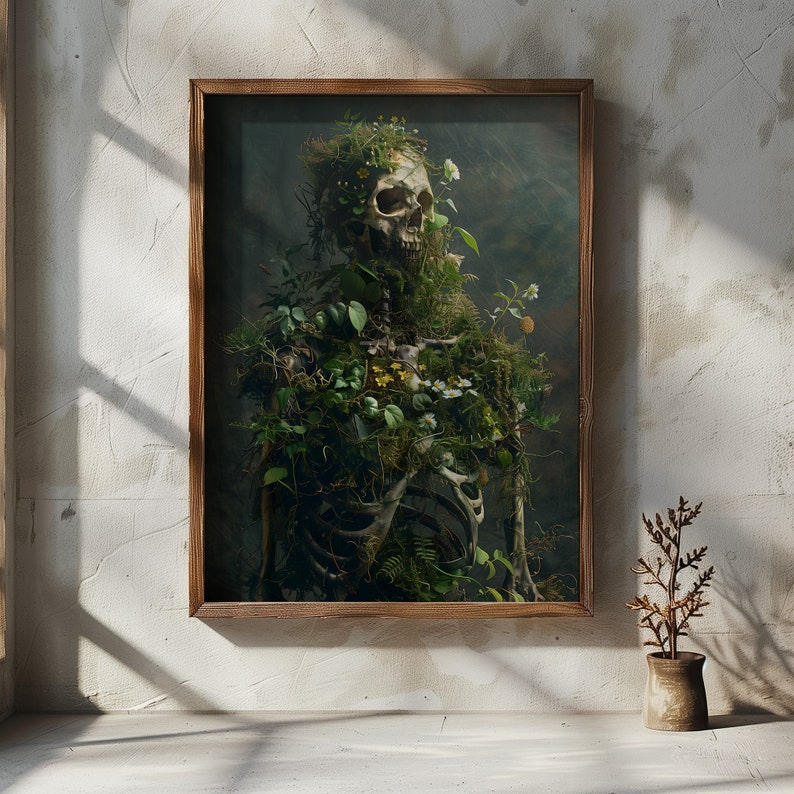 Human Skeleton Painting Dark Academia Botanical Printable Wall Art ...