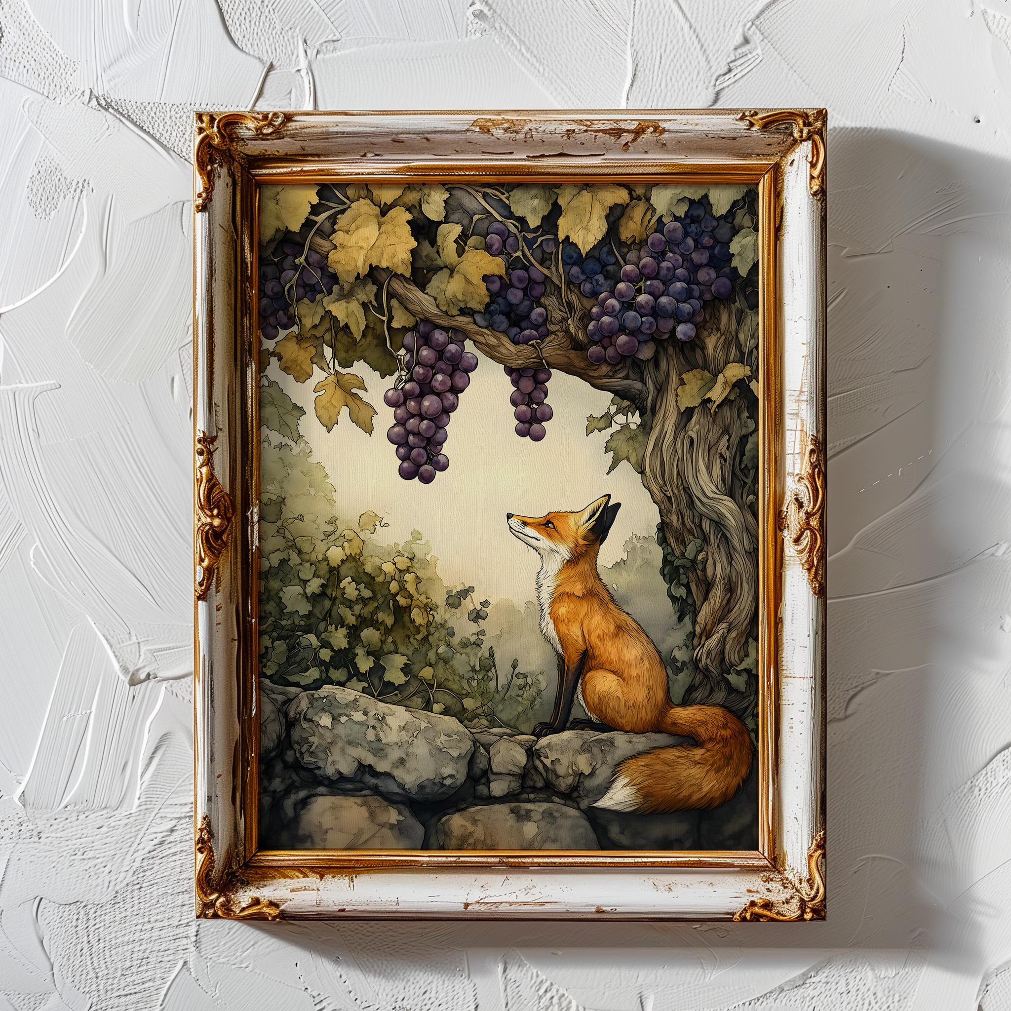 Fox and the Grapes Printable Wall Art Aesop's Fables Animal Poster Book ...
