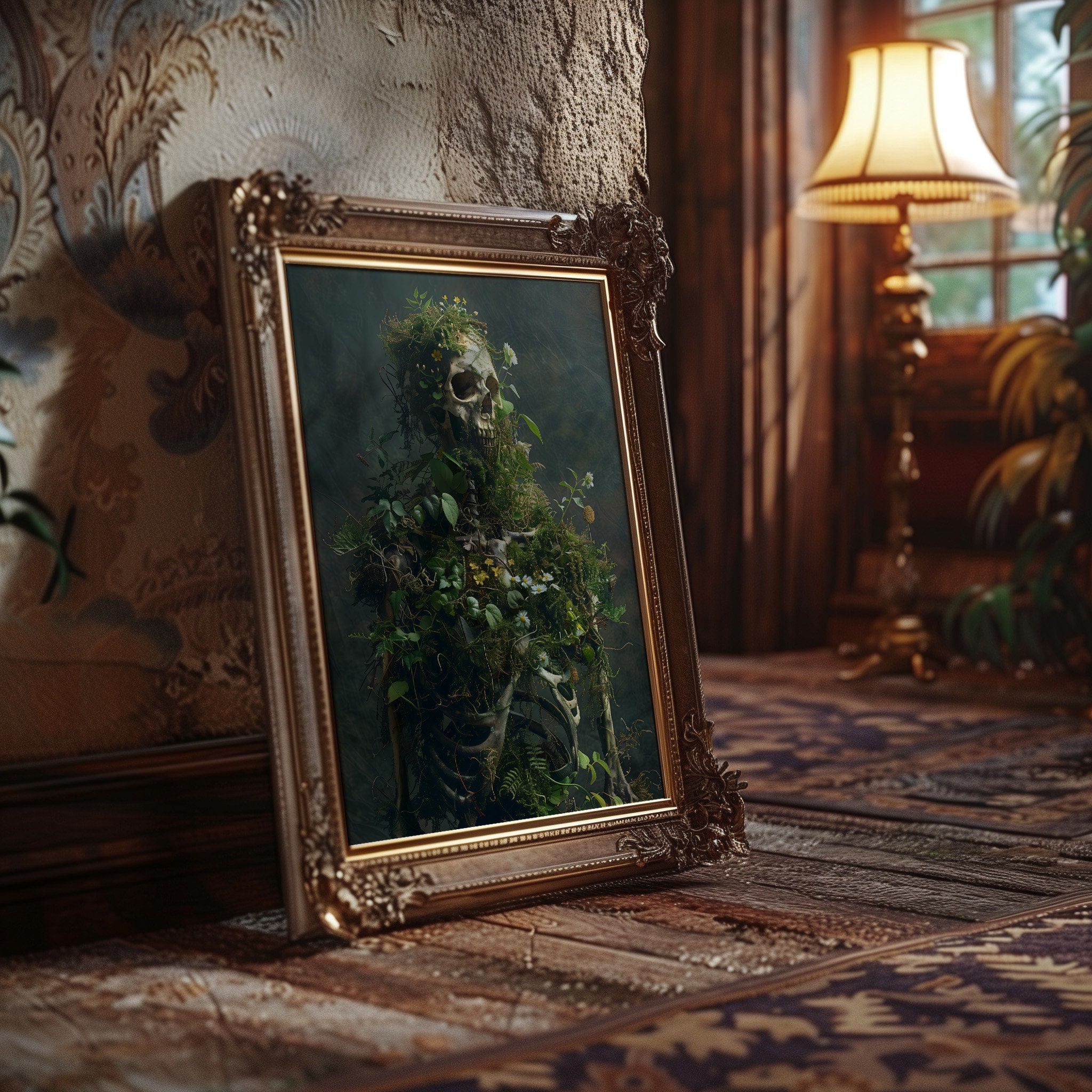 Human Skeleton Painting Dark Academia Botanical Printable Wall Art ...