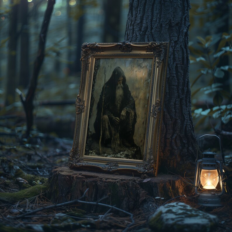 Wanderer Wall Art Printable Occult Wizard Fantasy Painting Hooded ...