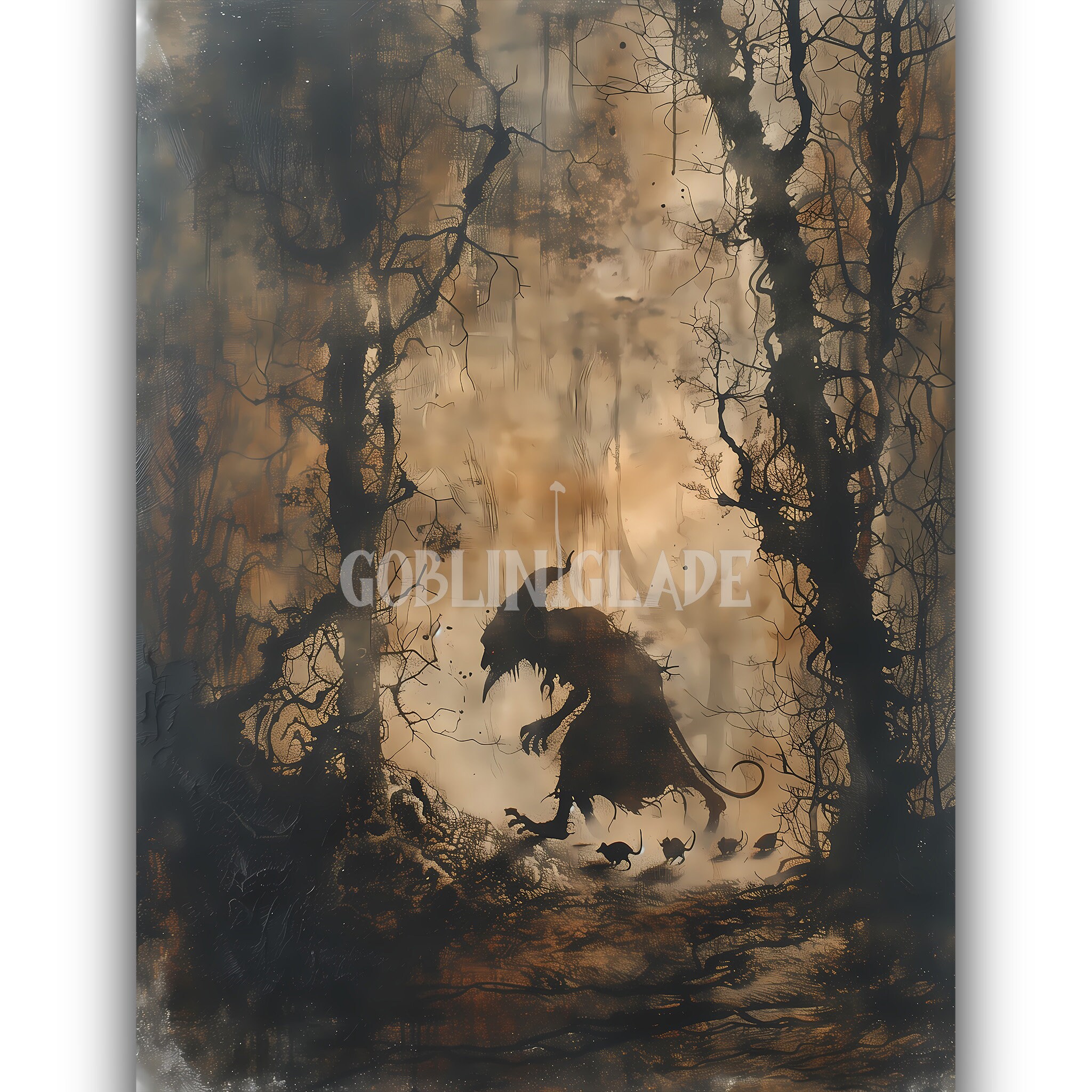 Goblin Run Wall Art Printable Folklore Painting Moody Whimsical Mice ...