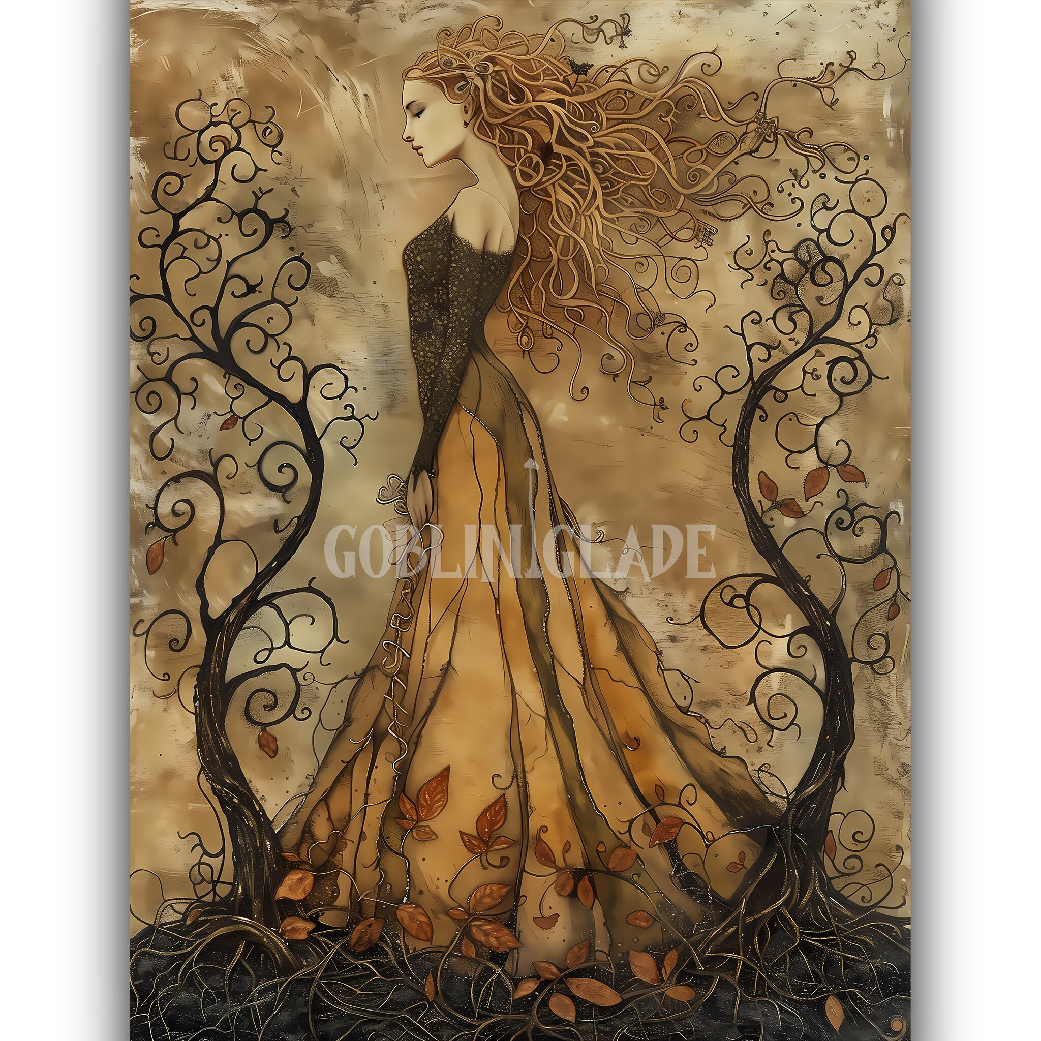 Dryad Wall Art Printable Fantasy Painting Mythical Being Whimsical Tree ...