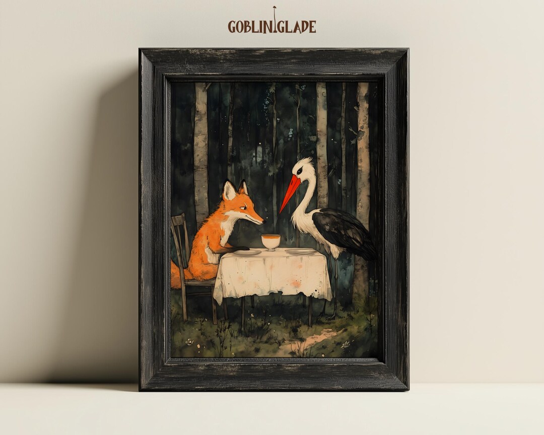 Fox and the Stork - Printable Wall Art Aesop's Fables Animal Poster ...