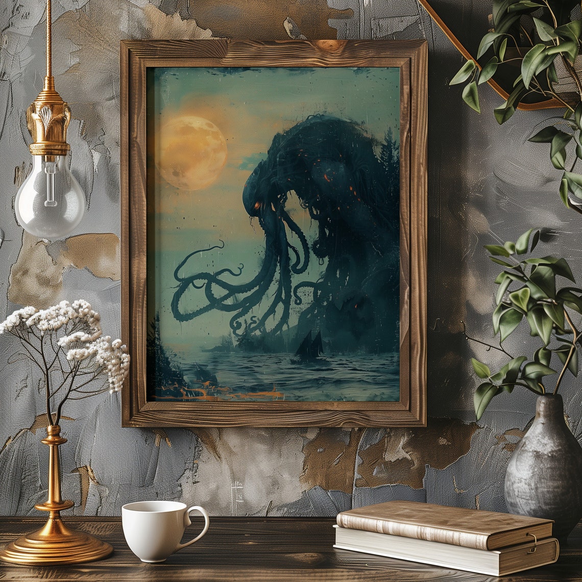 Eldritch Octopus Fantasy Print, Moody Dark Academia Oil Painting ...