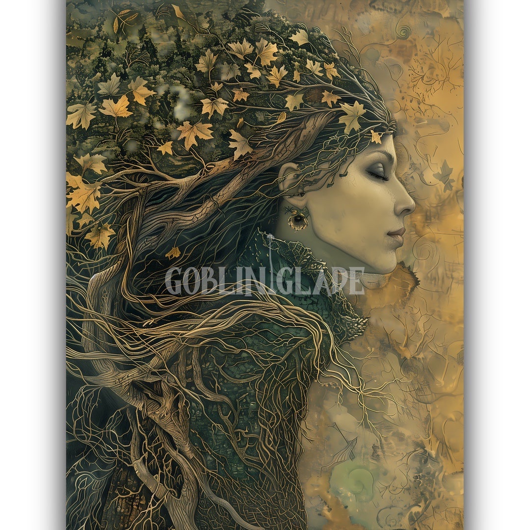 Dryad Wall Art Printable Fantasy Painting Mythical Being Whimsical Tree ...