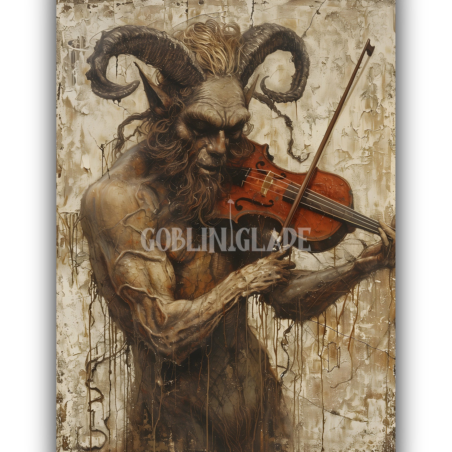 Satyr Playing the Fiddle Printable - Magical Being Fantasy Art Unique ...
