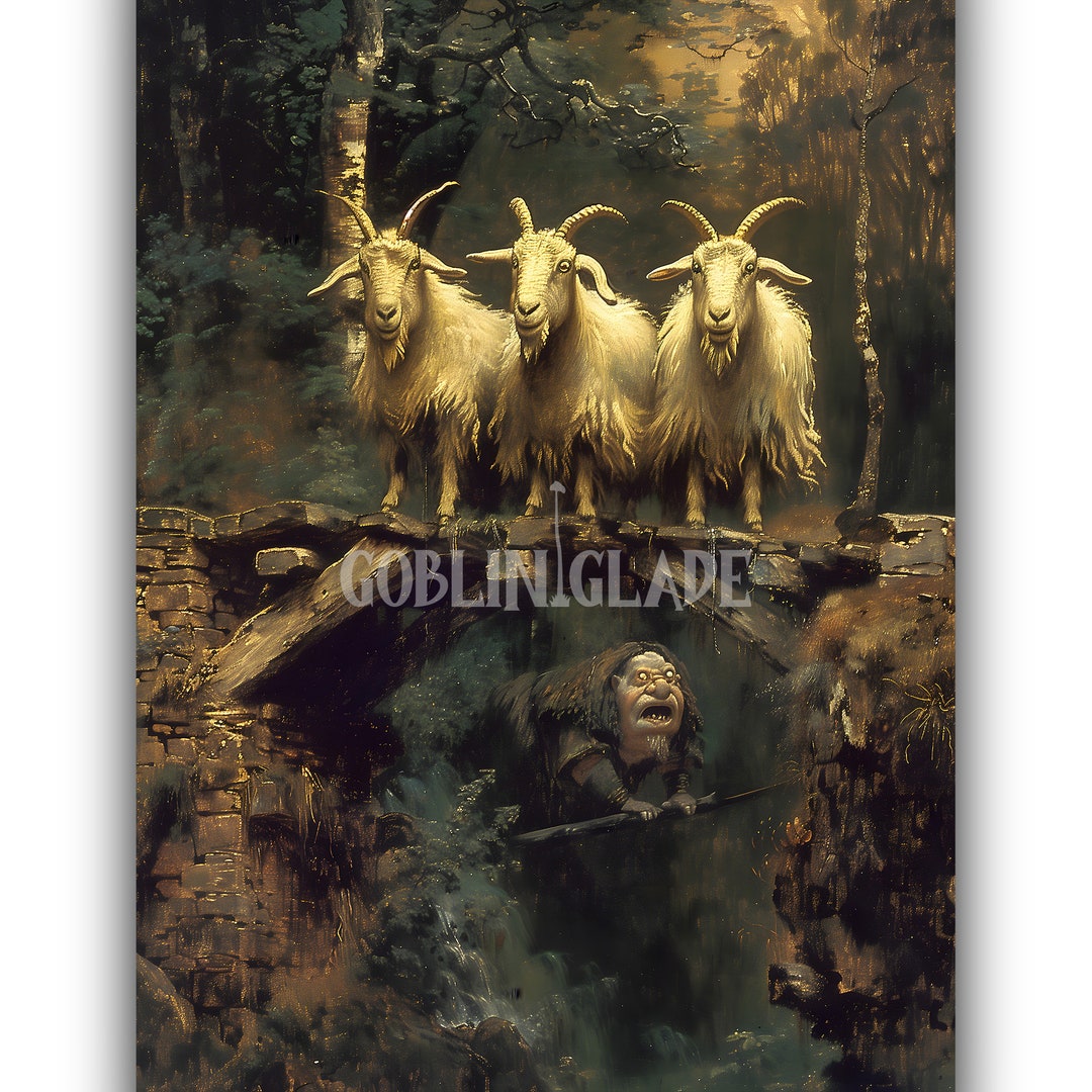Three Billy Goats Gruff Painting - Norwegian Folklore Art Printable ...
