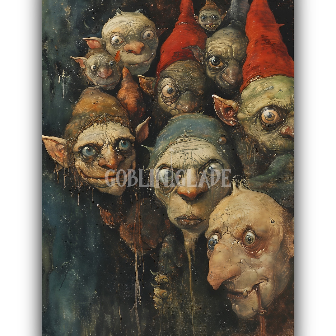 Goblins Painting - Wall Art Printable Dark Gnomes Trolls Swedish Nordic Folklore Dark Forest ...
