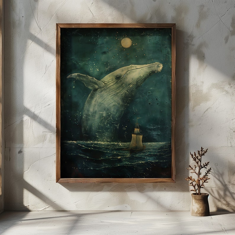 Great White Whale Painting - Moby Dick Wall Art Printable Herman ...