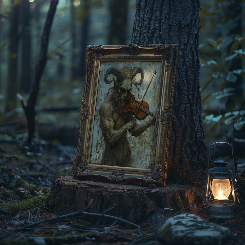 Satyr Playing the Fiddle Printable Magical Being Fantasy Art Unique ...