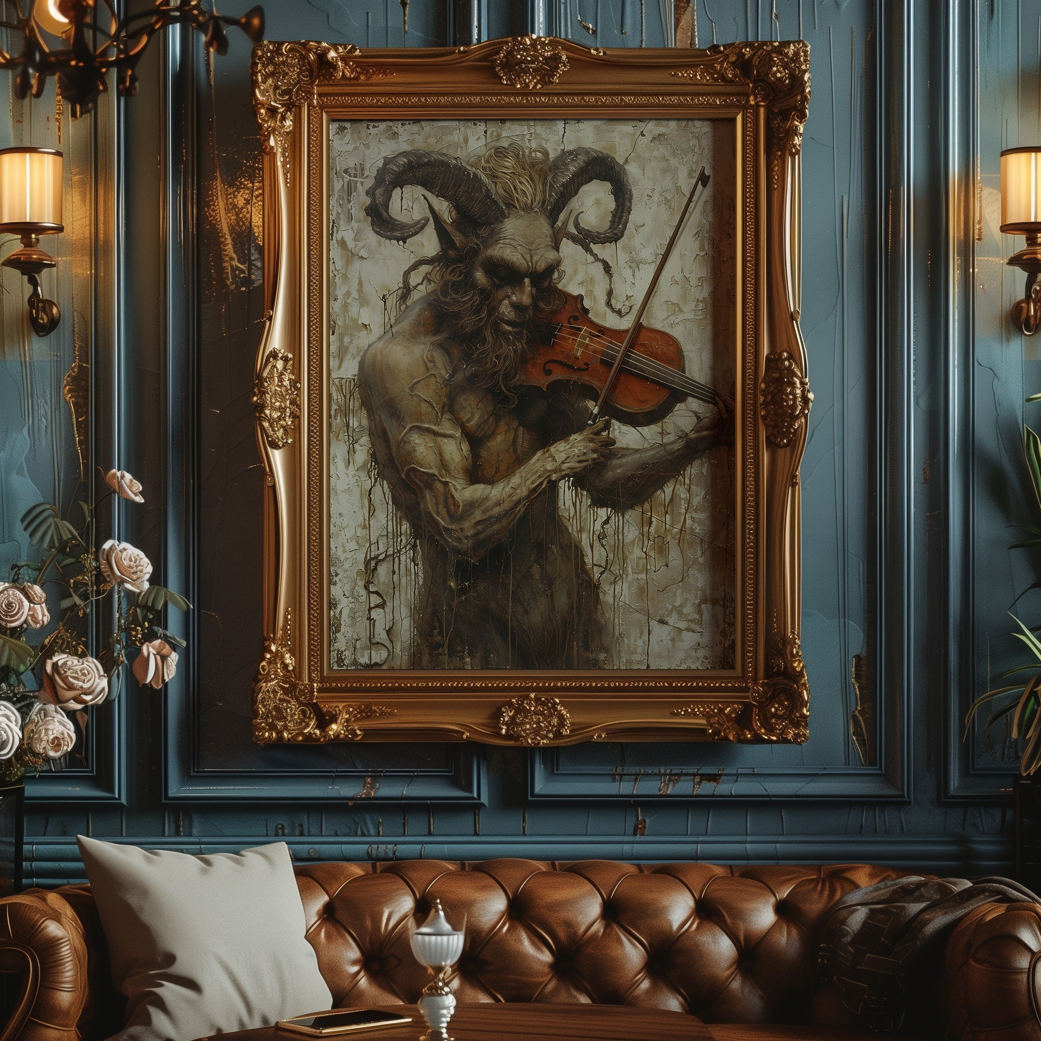 Satyr Playing the Fiddle Printable Magical Being Fantasy Art Unique ...