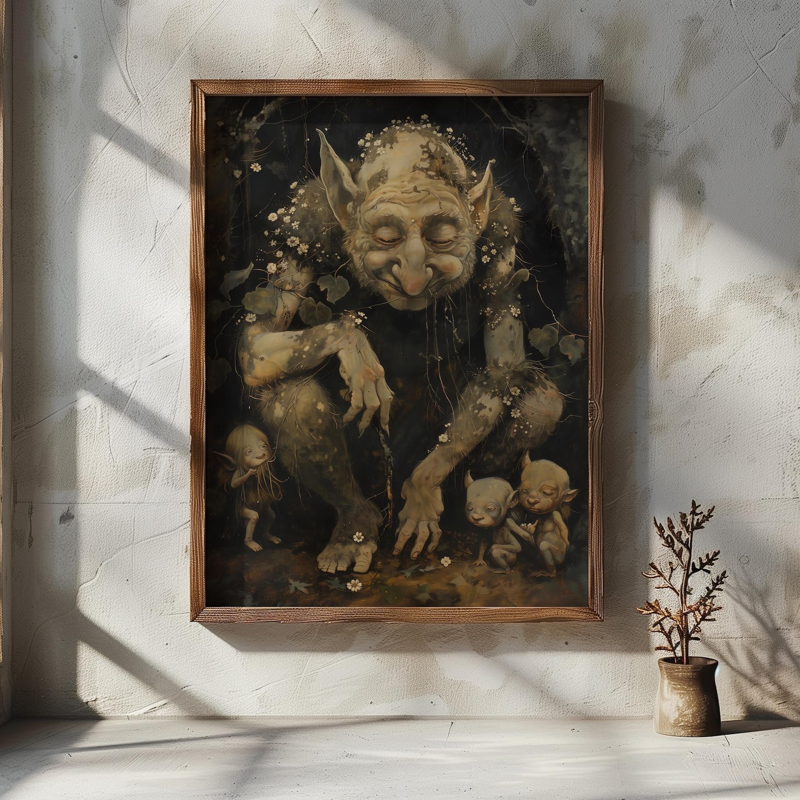 Swedish Folklore Troll Mother & Cubs Print, Dark Enchanted Forest Art ...