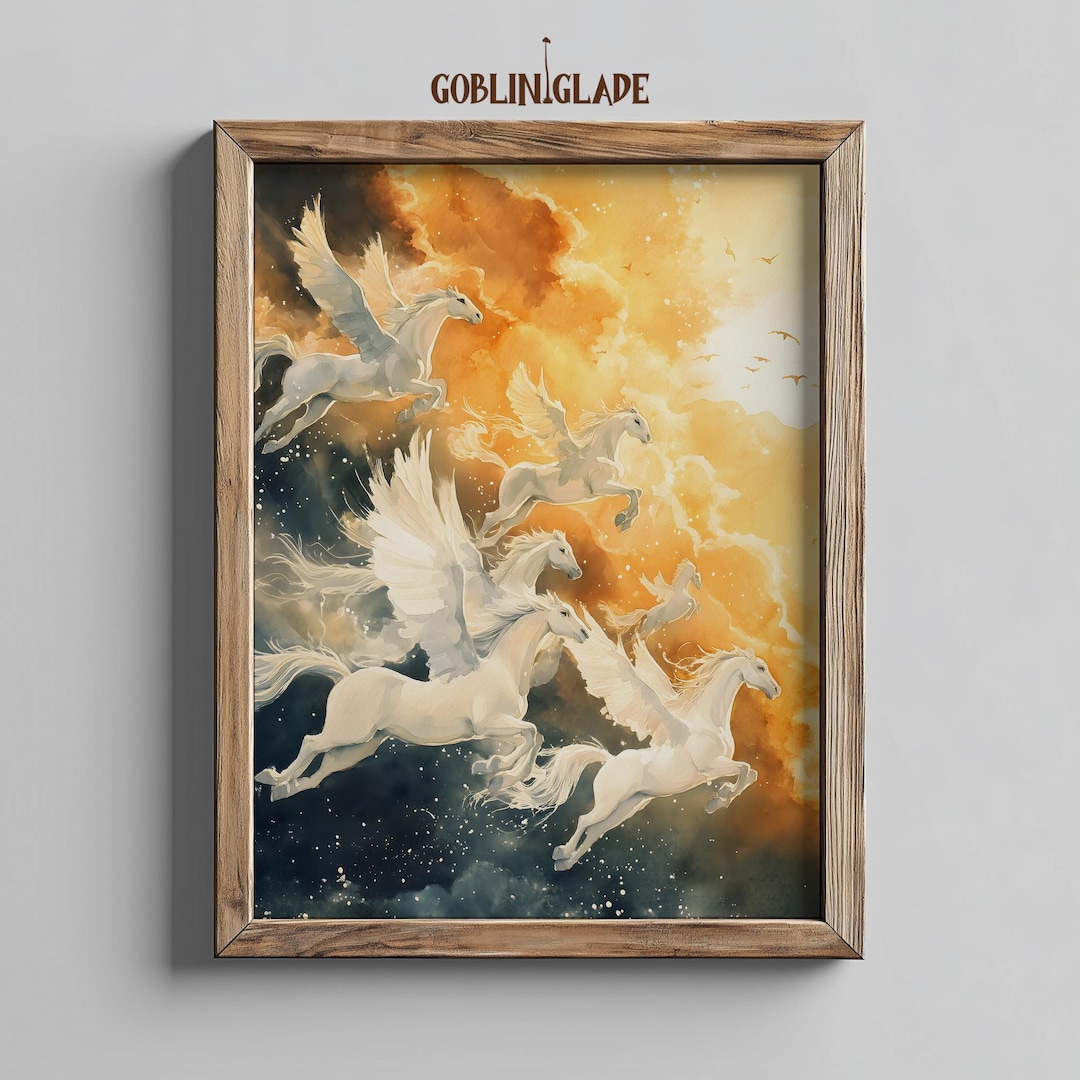 Pegasus Herd - Winged Horse Art Print, Flying Horse Painting Printable ...