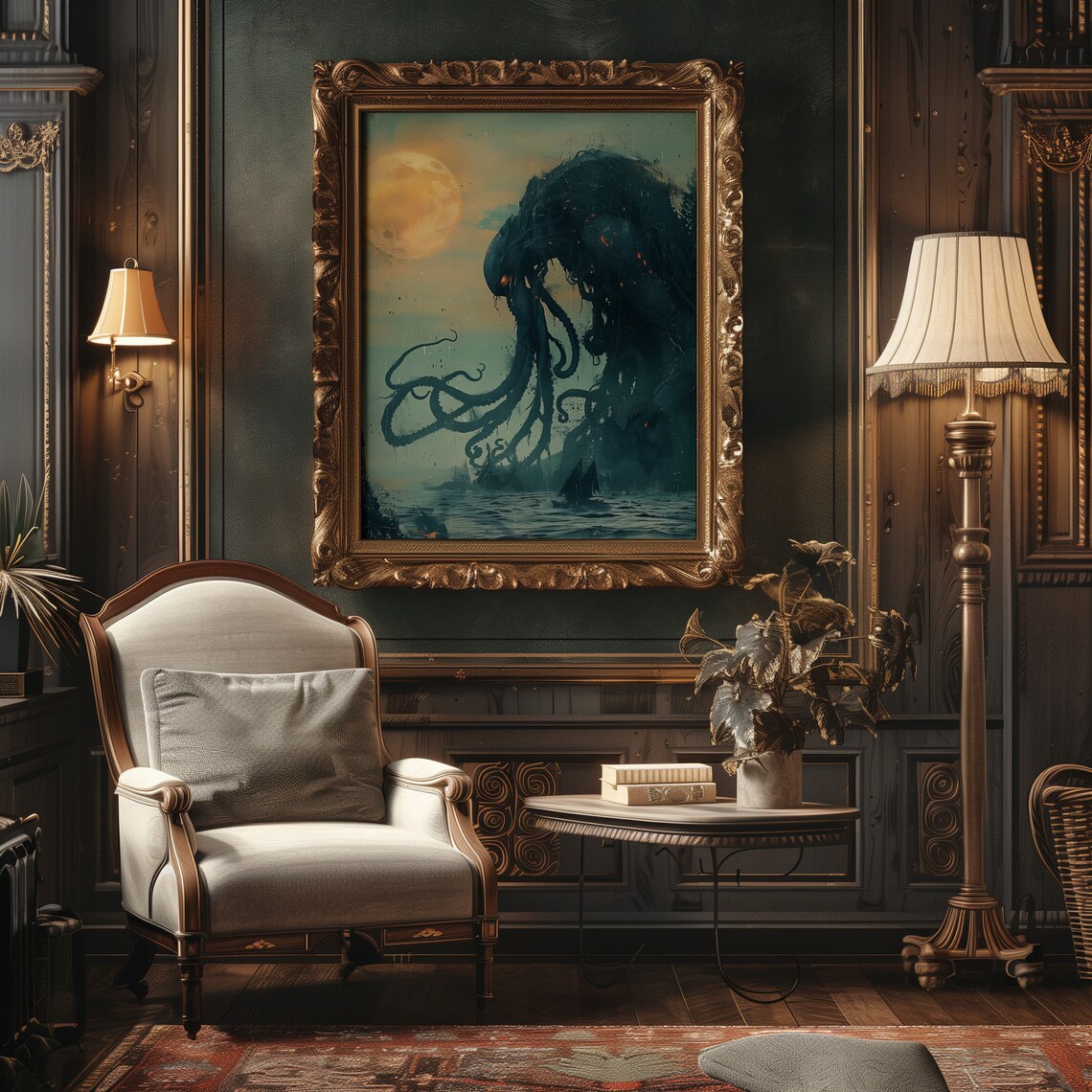 Eldritch Octopus Fantasy Print, Moody Dark Academia Oil Painting ...