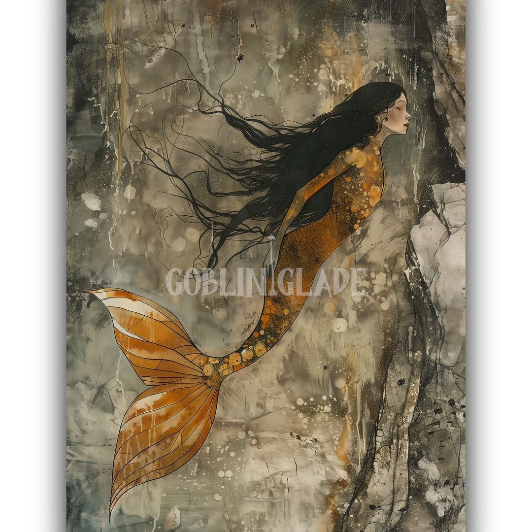 Mermaid Wall Art Printable Enchanting Fantasy Vintage Painting Serene ...