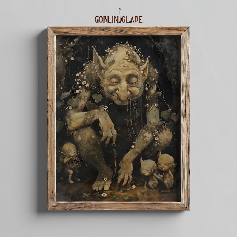 Swedish Folklore Troll Mother & Cubs Print, Dark Enchanted Forest Art ...