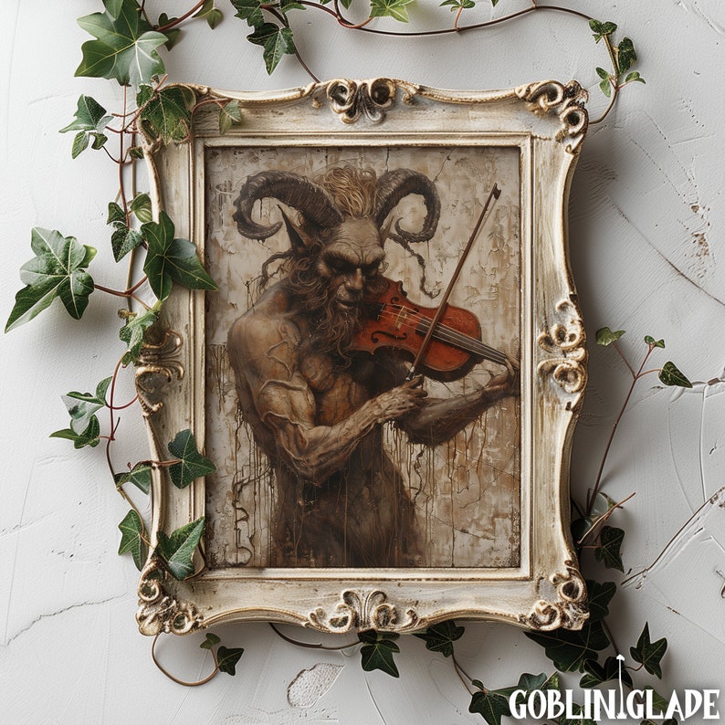 Satyr Playing the Fiddle Printable - Magical Being Fantasy Art Unique ...