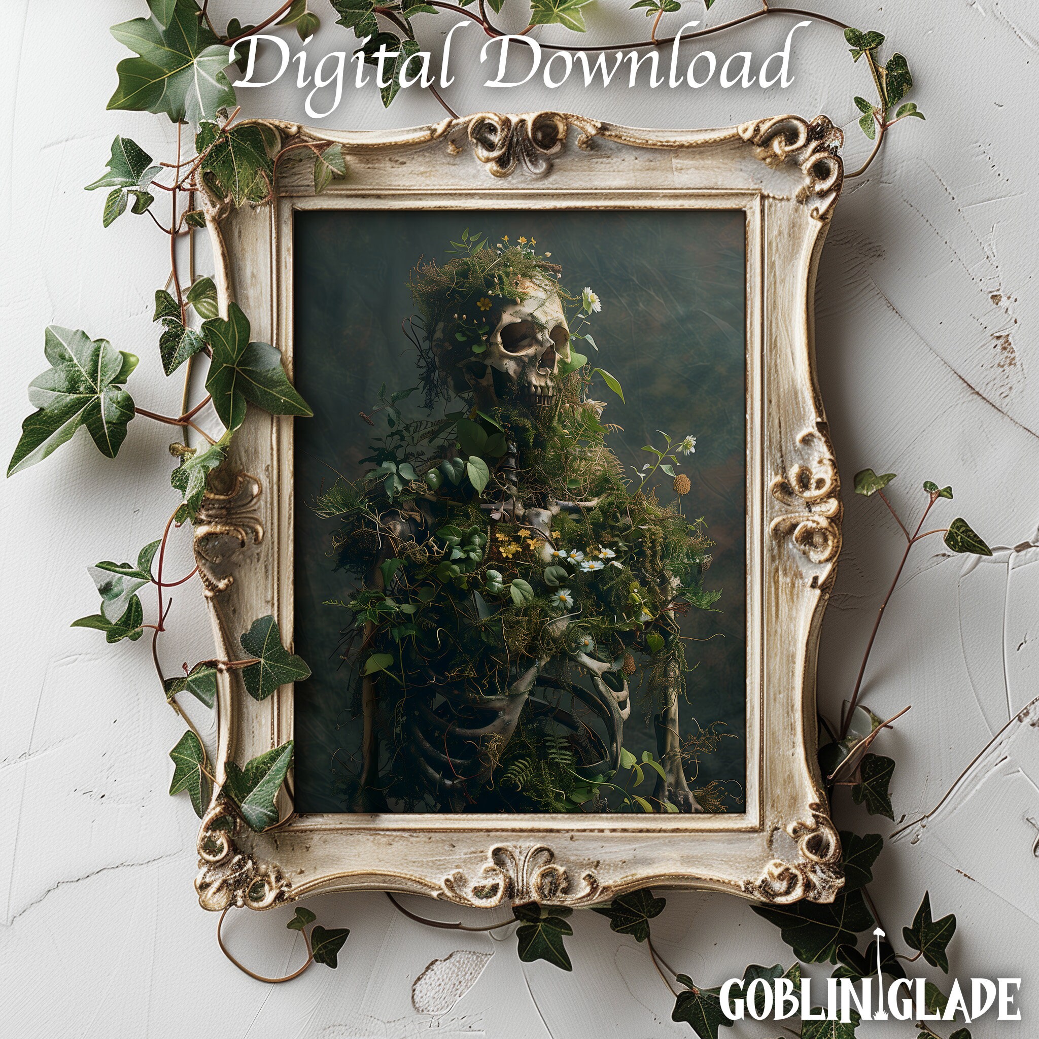 Human Skeleton Painting Dark Academia Botanical Printable Wall Art ...