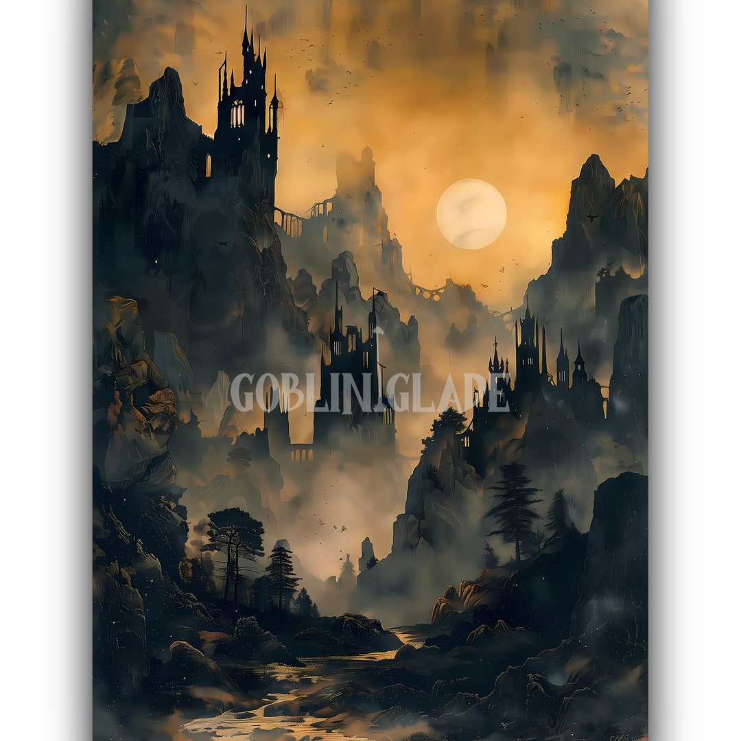 Gothic Mountain City Wall Art Printable Dark Cottagecore Dark Academia ...