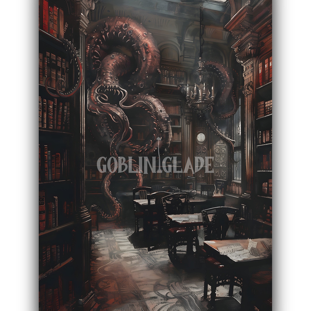 Library Tentacles Cthulhu Wall Art Printable Lovecraft Inspired ...