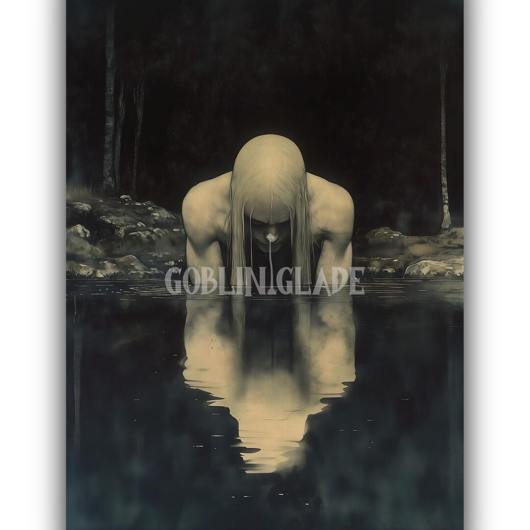 Näcken in Lake - Digital Art Printable, Scandinavian Mythology Painting ...