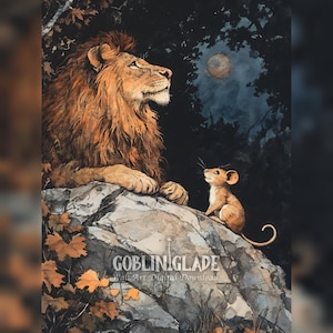 Lion and the Mouse - Printable Wall Art Aesop's Fables Animal Poster ...