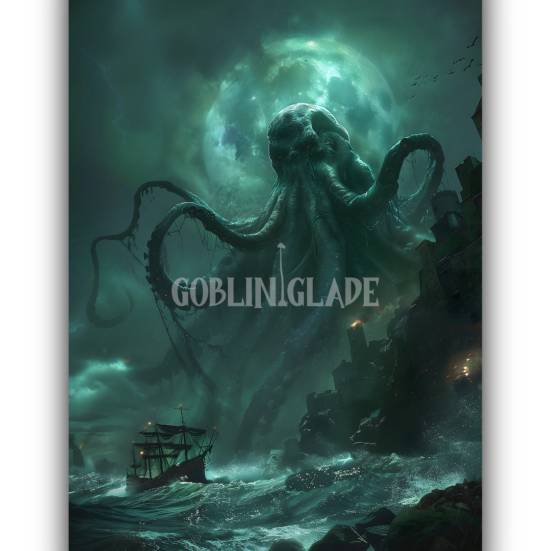 Eldritch Octopus Fantasy Print, Moody Dark Academia Oil Painting ...