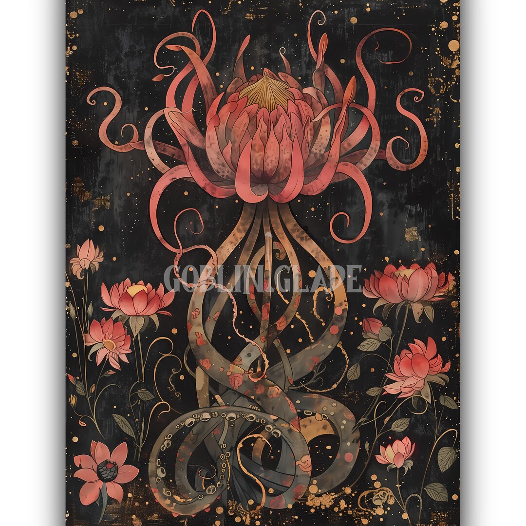 Octopus Floral Wall Art Printable Surreal Lovecraft Cthulhu Eldritch ...