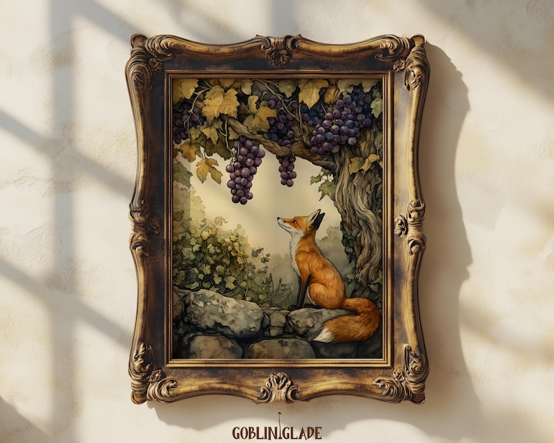 Fox and the Grapes - Printable Wall Art Aesop's Fables Animal Poster ...