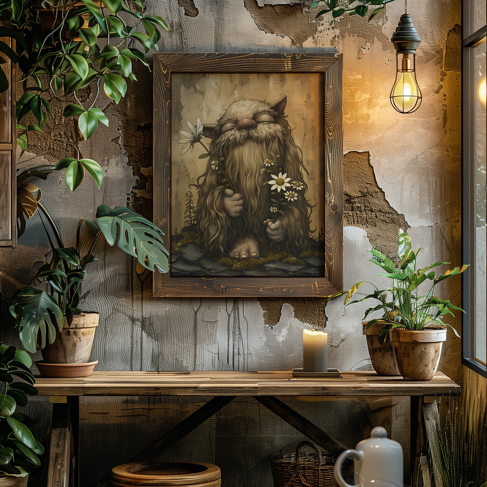 Troll Wall Art Printable Painting Elf Whimsical Gnome Folklore Flower ...