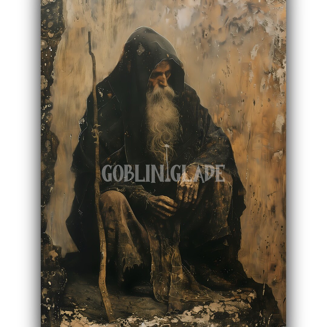 Wanderer Wall Art Printable Occult Wizard Fantasy Painting Hooded ...