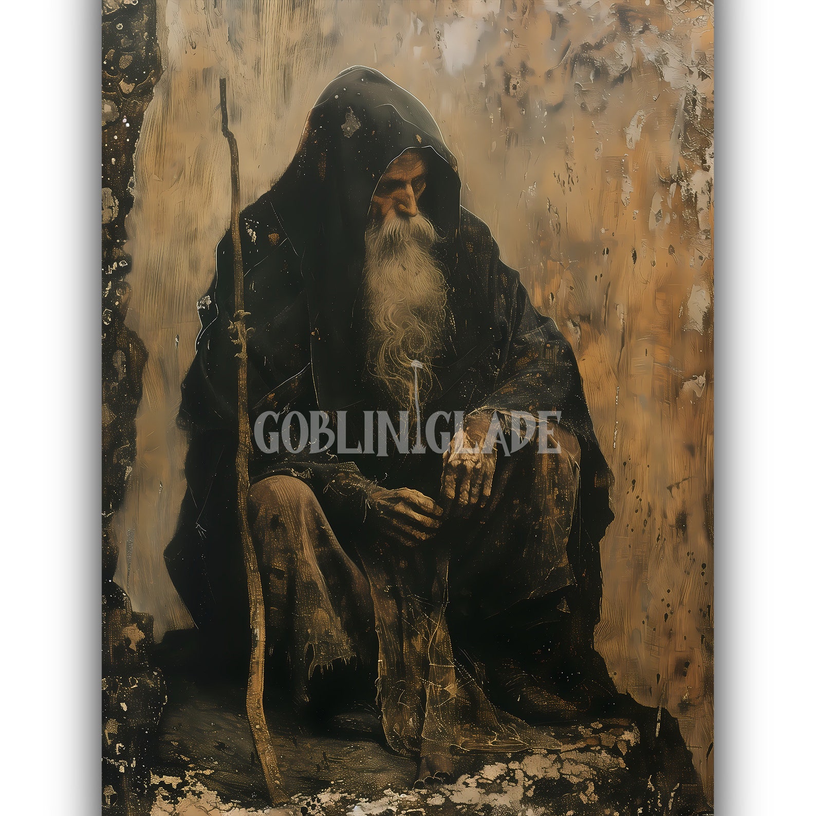 Wanderer Wall Art Printable Occult Wizard Fantasy Painting Hooded ...