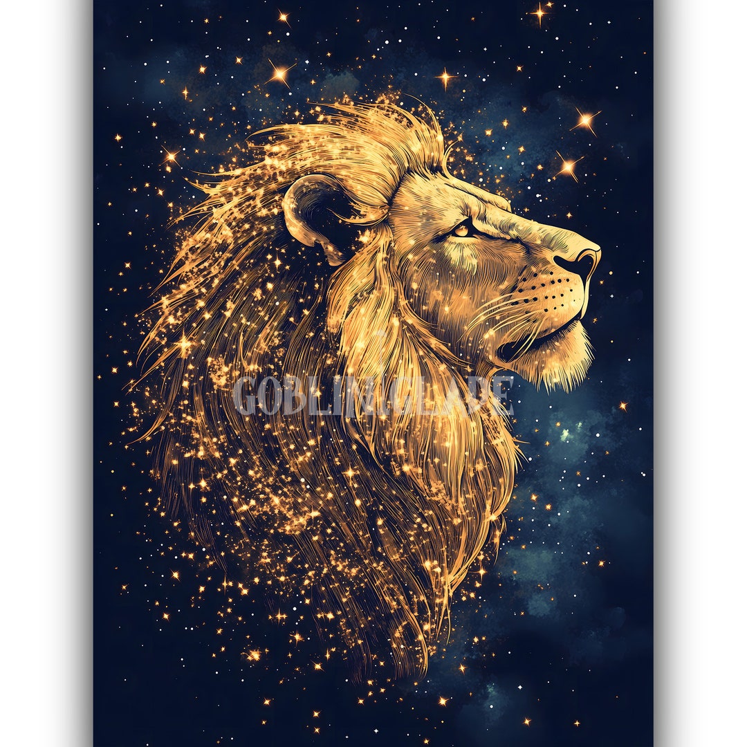Leo Zodiac Print - Astrology Lion Star Sign Art Printable, Mystical ...