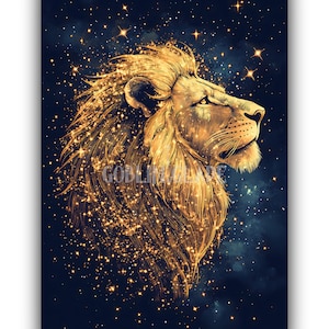 Leo Zodiac Print - Astrology Lion Star Sign Art Printable, Mystical ...