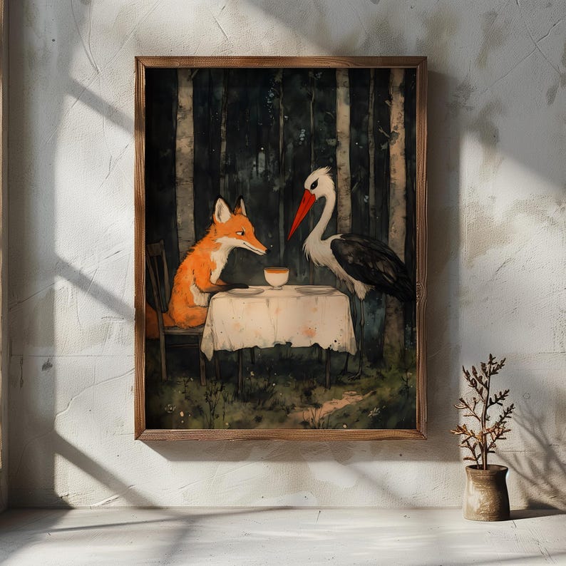 Fox and the Stork - Printable Wall Art Aesop's Fables Animal Poster ...