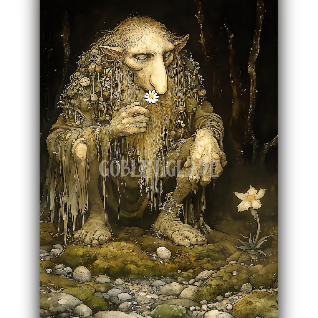 Troll and Flower Printable - Digital Art Print, Scandinavian Mythology ...