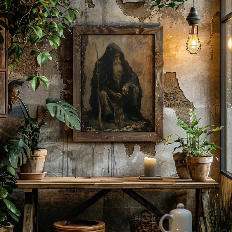 Wanderer Wall Art Printable Occult Wizard Fantasy Painting Hooded ...
