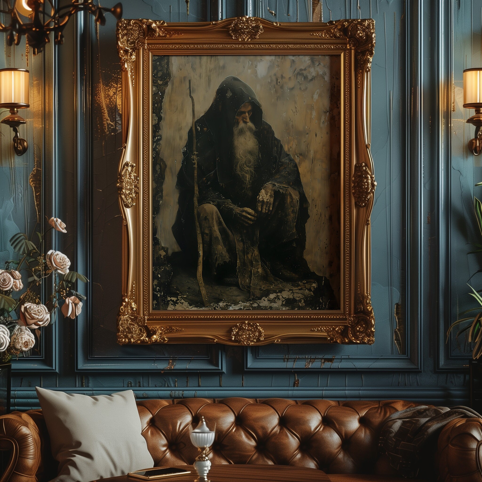 Wanderer Wall Art Printable Occult Wizard Fantasy Painting Hooded ...