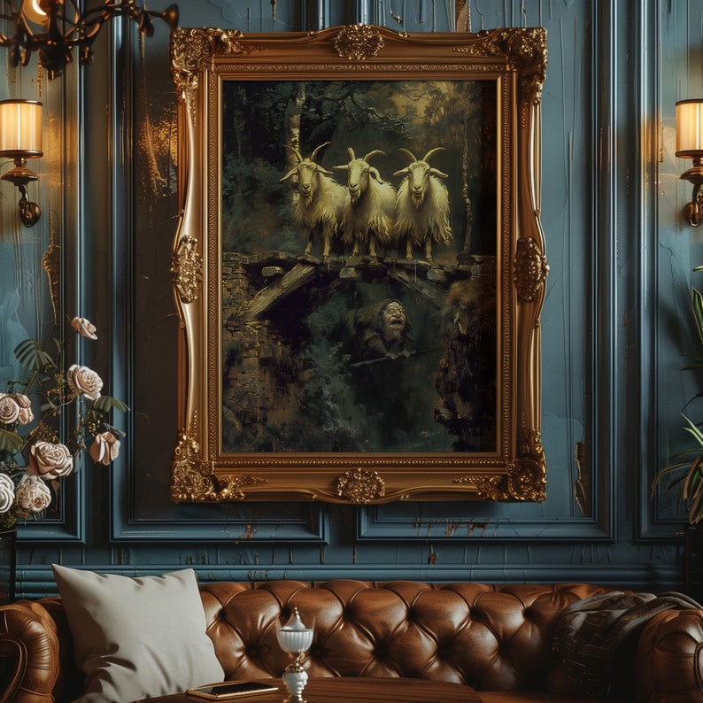 Three Billy Goats Gruff Painting Norwegian Folklore Art Printable Fairy ...