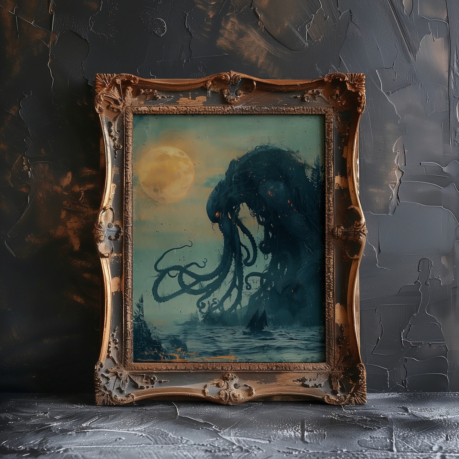 Eldritch Octopus Fantasy Print, Moody Dark Academia Oil Painting ...