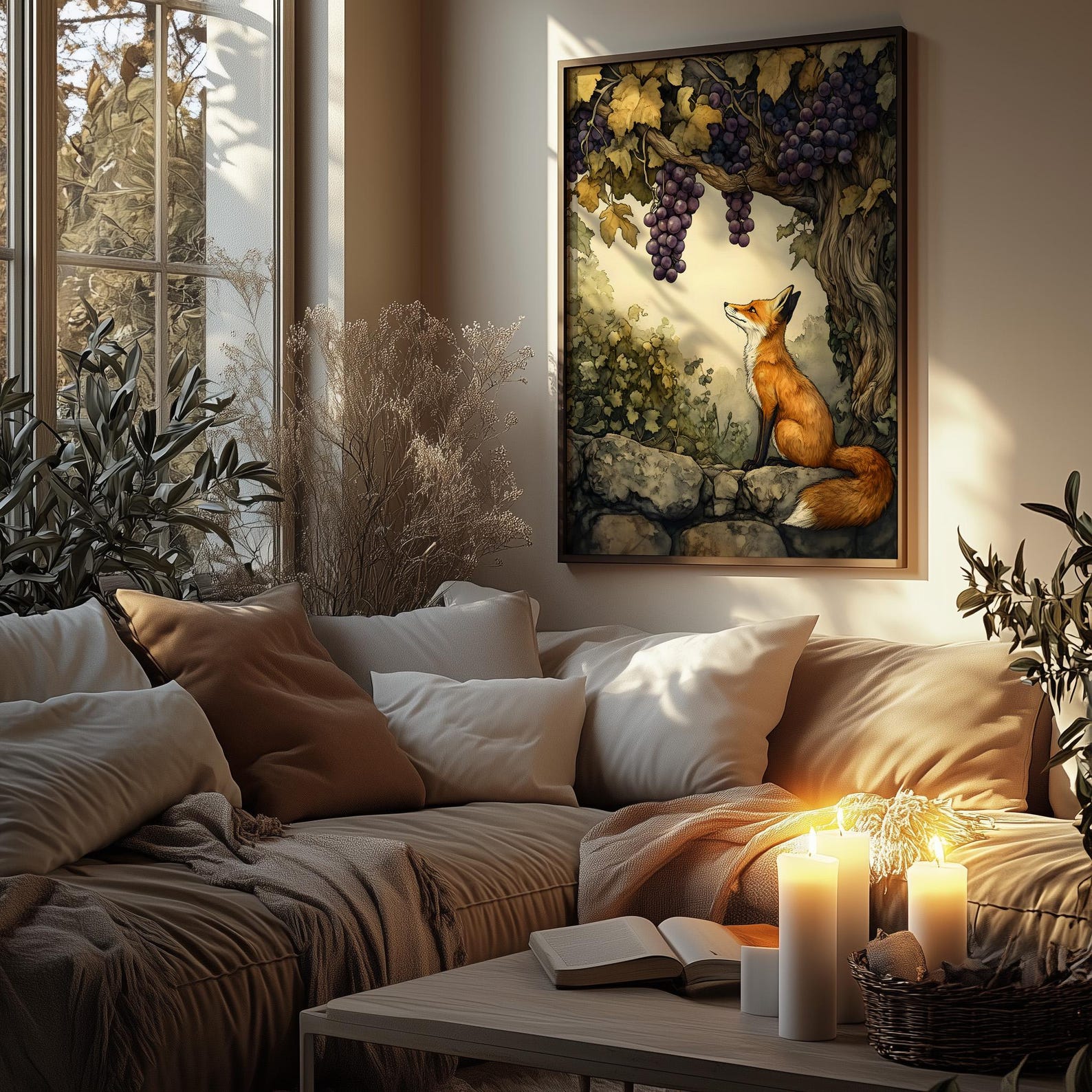 Fox and the Grapes Printable Wall Art Aesop's Fables Animal Poster Book ...