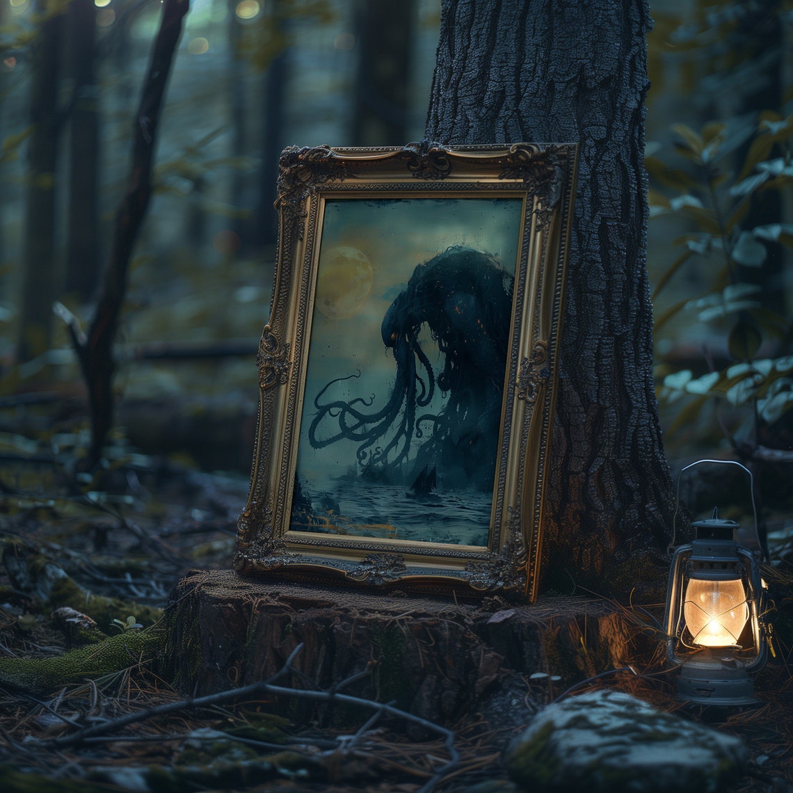 Eldritch Octopus Fantasy Print, Moody Dark Academia Oil Painting ...