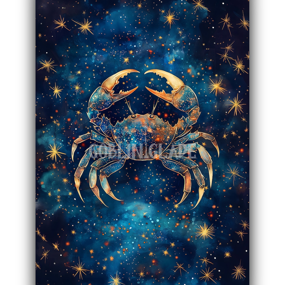 Cancer Zodiac Print - Astrology Crab Star Sign Art Printable, Mystical ...